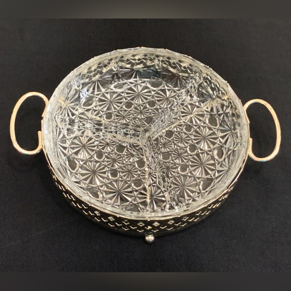 Dining | Vtg French Daisy Button 3 Part Divided Relish Dish W Silver ...